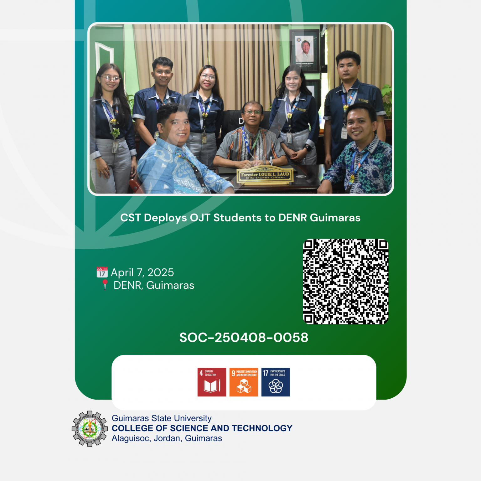 CST Deploys OJT Students to DENR Guimaras – College of Science and ...