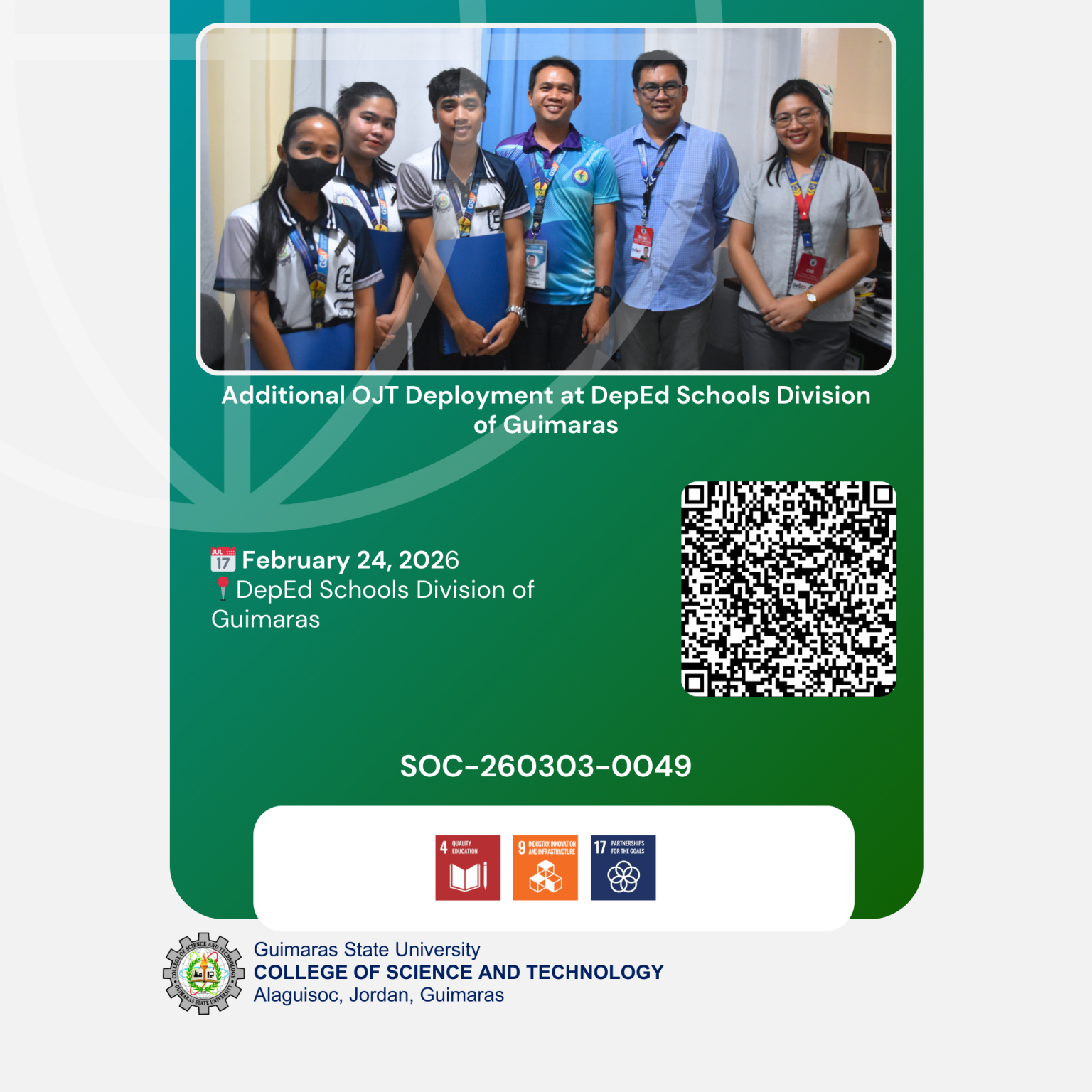 Additional OJT Deployment at DepEd Schools Division of Guimaras ...